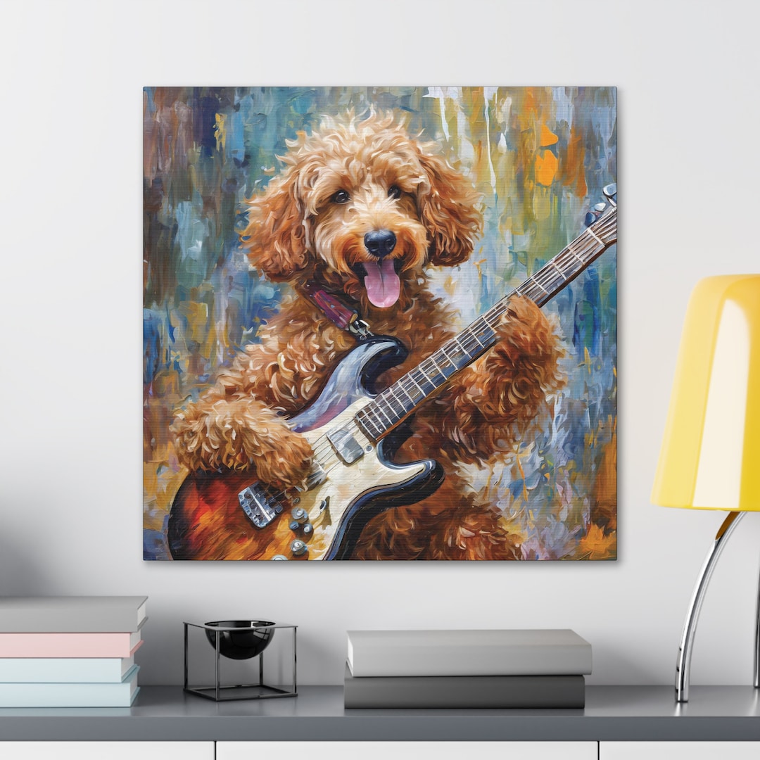 Frameless Canvas Print Wall Art, Goldendoodle Playing Electric Guitar ...