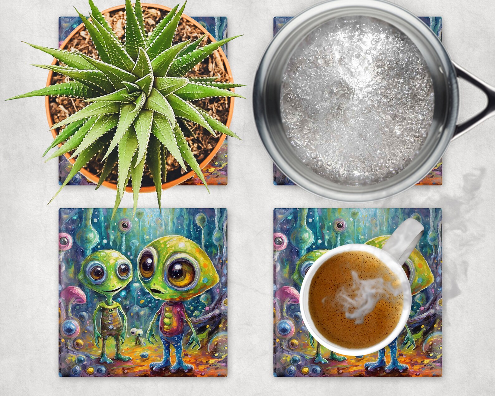 Handmade Alien Ceramic Tile Trivet, 6"x6", Heat Resistant & Decorative ...
