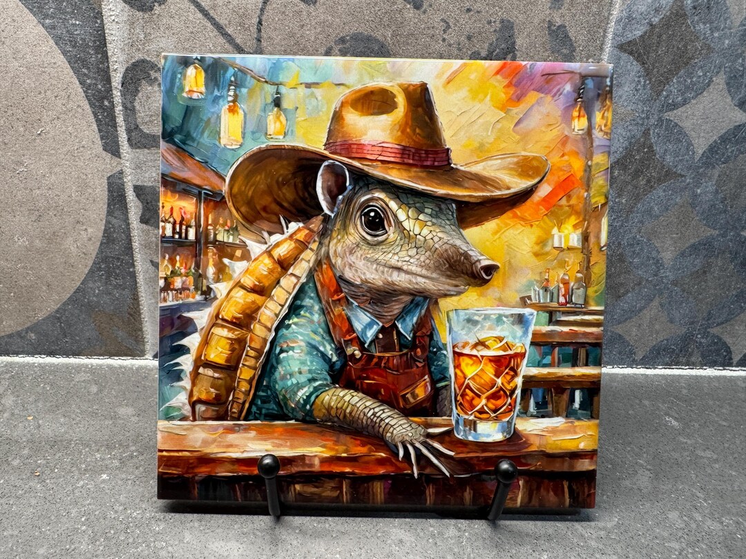 Cowboy Armadillo Trivet for Hot Dishes, Hot Plate Coaster Tile Art ...