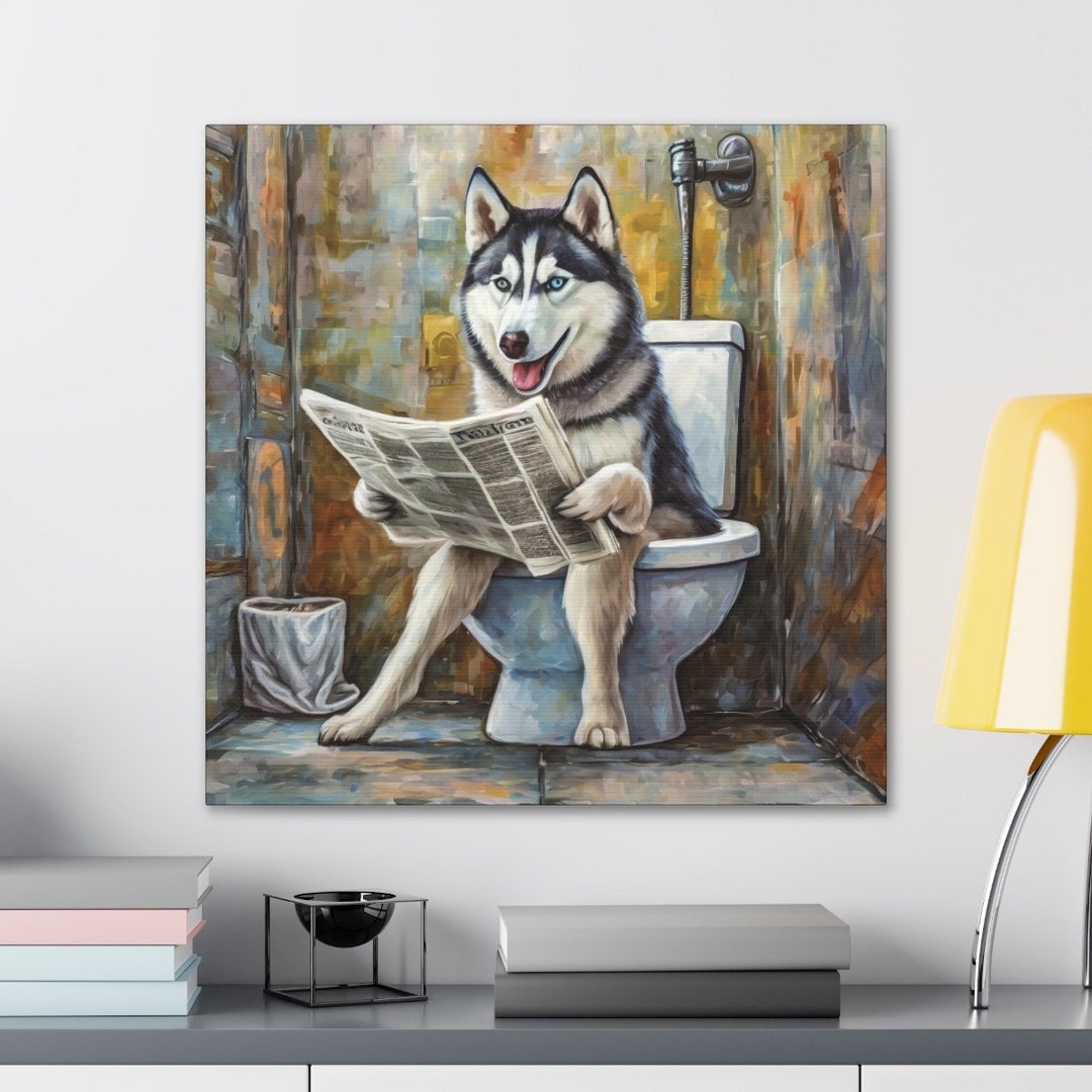 Frameless Canvas Print, Poopin' Husky, 30x30, 24x24, 20x20, 16x16 ...