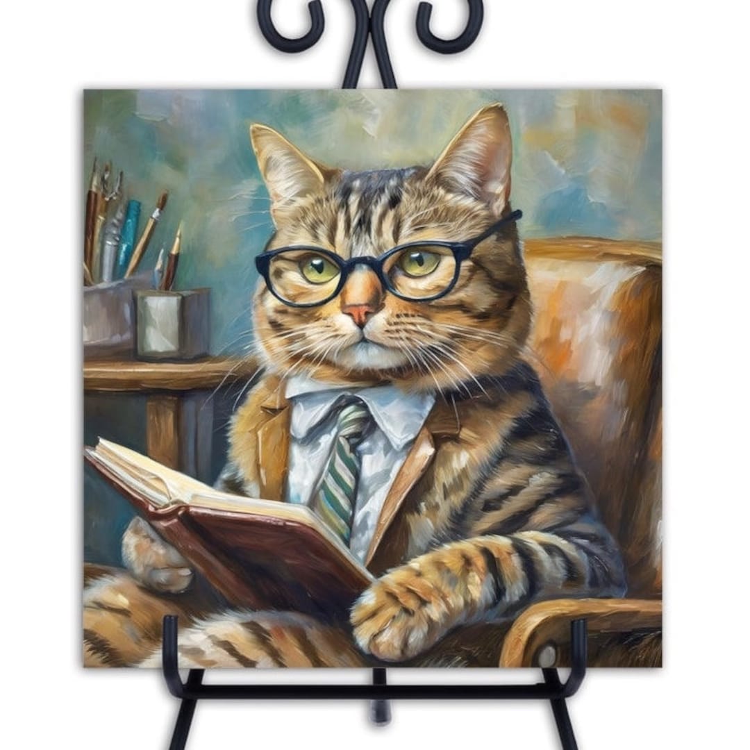 Tabby Cat Therapist. Trivet for Hot Dishes. 6"x6" Hot Plate. Cat Decor ...