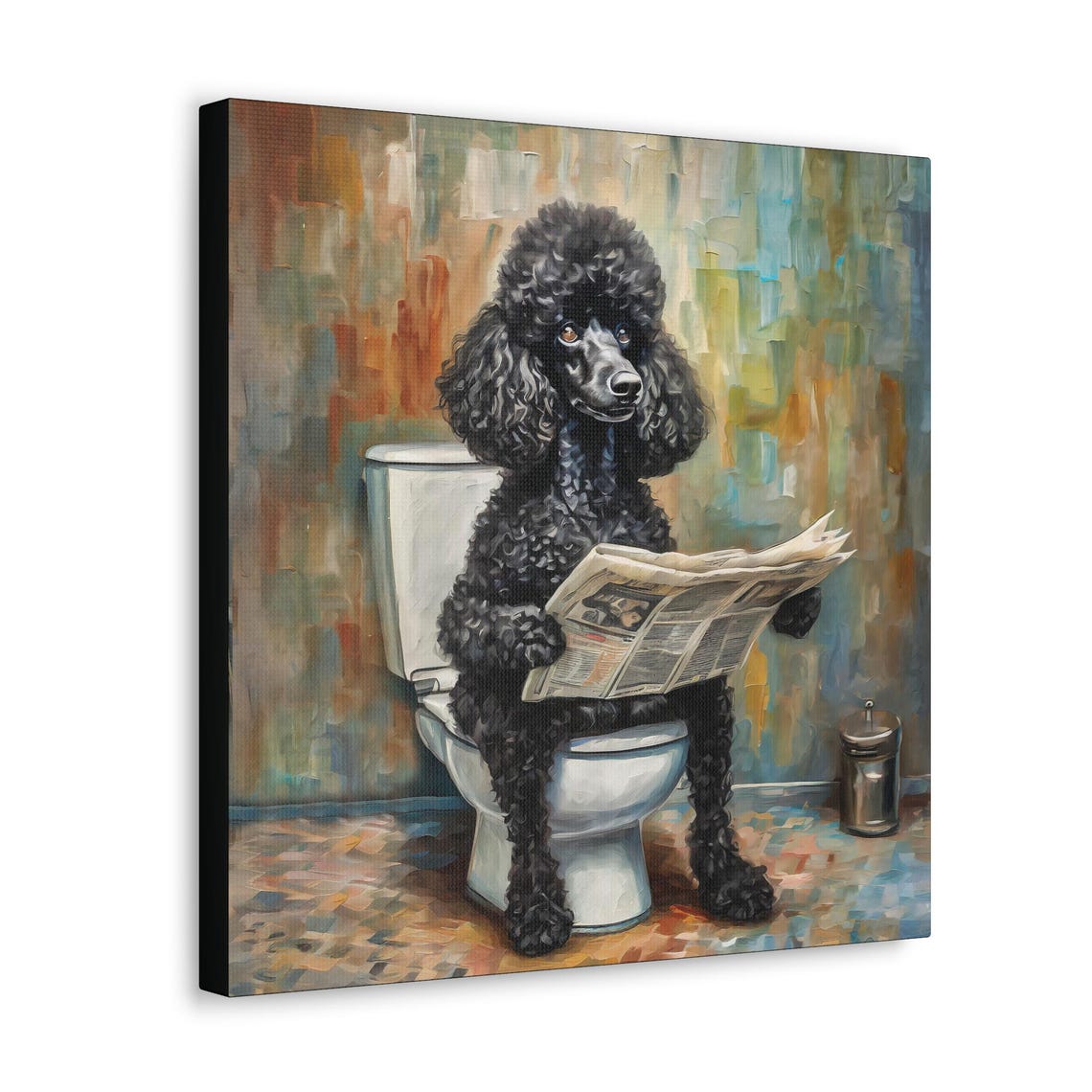 Frameless Canvas Print, Poopin' Black Poodle 30x30, 24x24, 20x20, 16x16 ...