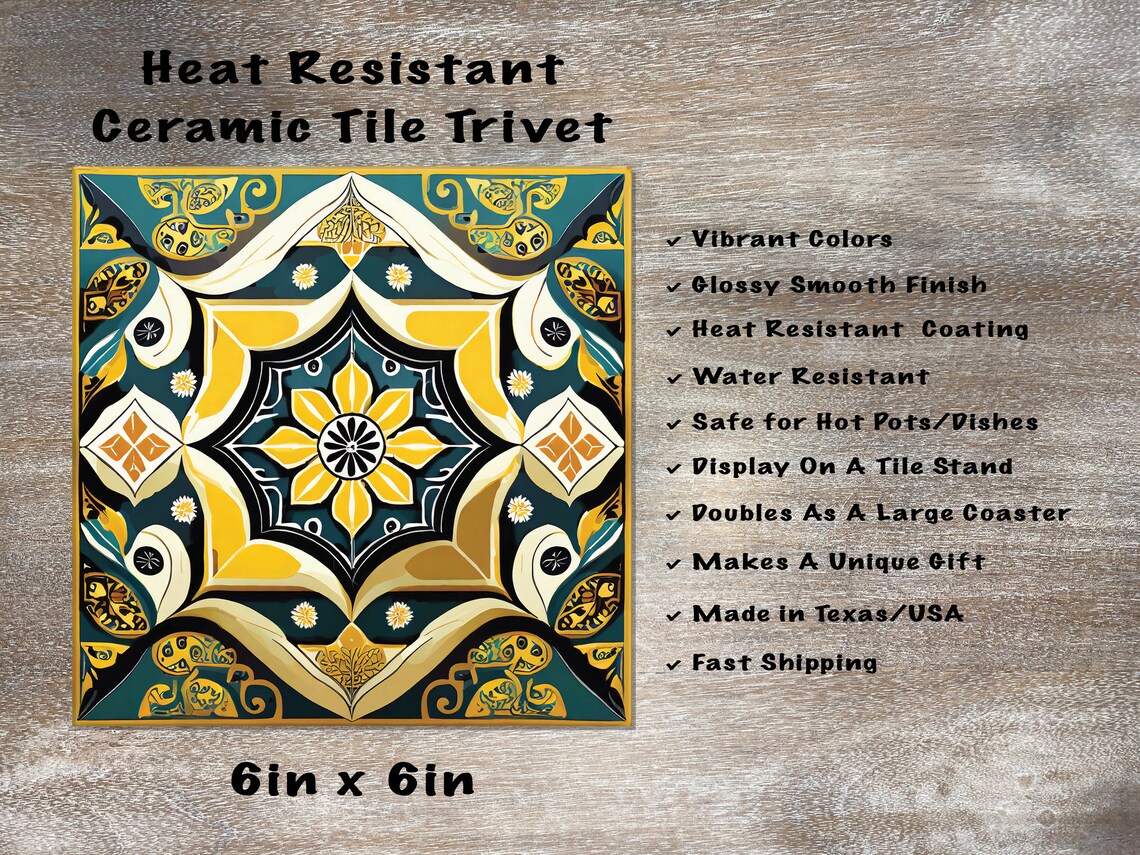 96 Designs 6x6 Ceramic Tile Trivet. Mexican Style Tile Trivet for Hot ...