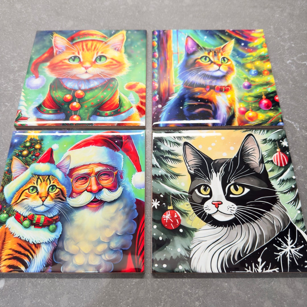 143 Designs! Ceramic Trivet Christmas Cats. Cat Lover. Trivets for Hot ...