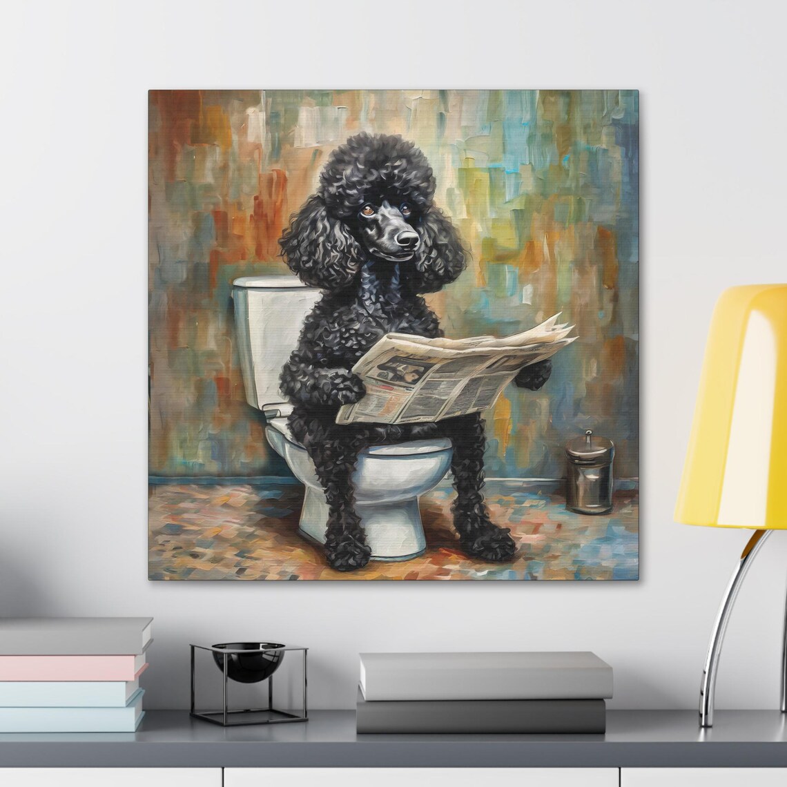 Frameless Canvas Print, Poopin' Black Poodle 30x30, 24x24, 20x20, 16x16 ...