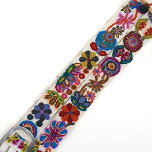 Peruvian Hand Embroidered Boho Belt, Flowers Wool Belt in White, Floral ...