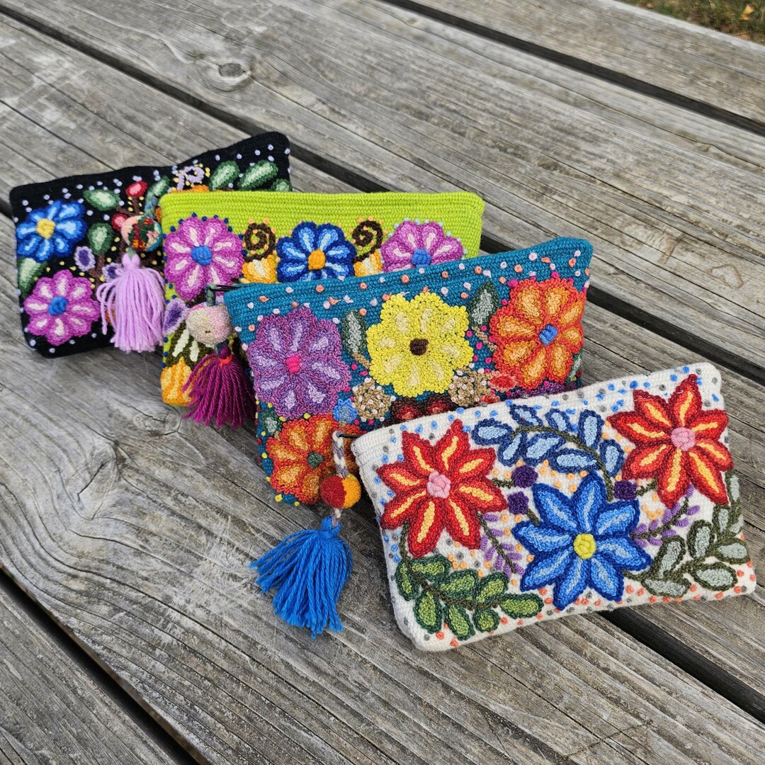 Handmade Clutch Floral Embroidery, Fair Trade Cosmetic Bag Peru ...