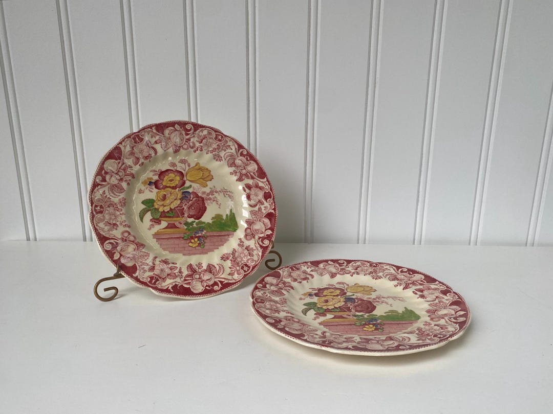 Red Transferware Royal Doulton Pomeroy Pair of Plates Hand Painted ...