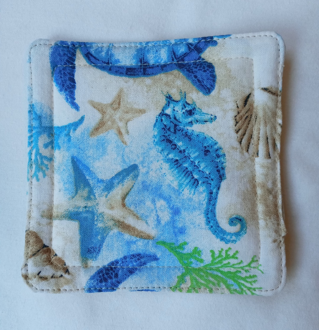 Beach Themed Coasters, Set of 4 Fabric Coasters, Ocean Themed Coasters ...