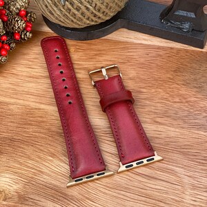Red Genuine Leather Apple Watch Band 42mm, 38mm, 40mm, 44mm, 49mm for ...