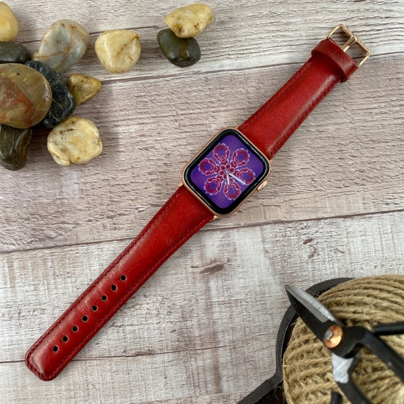 Red Genuine Leather Apple Watch Band 42mm 38mm 40mm 44mm | Etsy