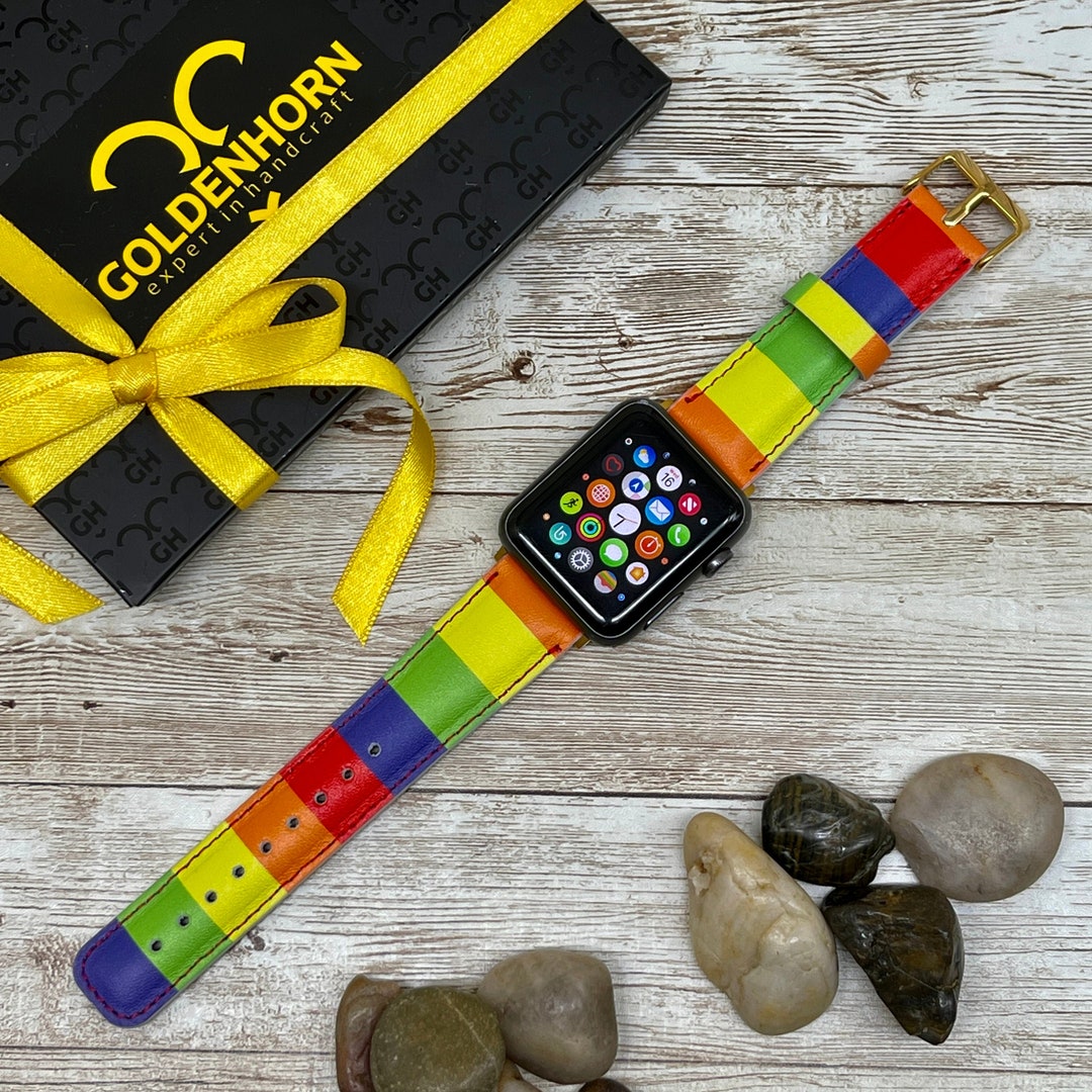 Pride Apple Watch Band, Rainbow Apple Watch Leather Band, Genuine ...