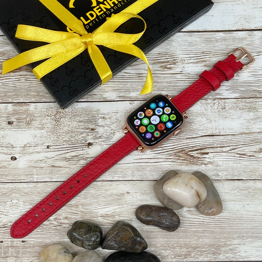 Red Apple Watch Band 38mm 40mm 42mm 44mm, Slim Leather Apple Watch for ...