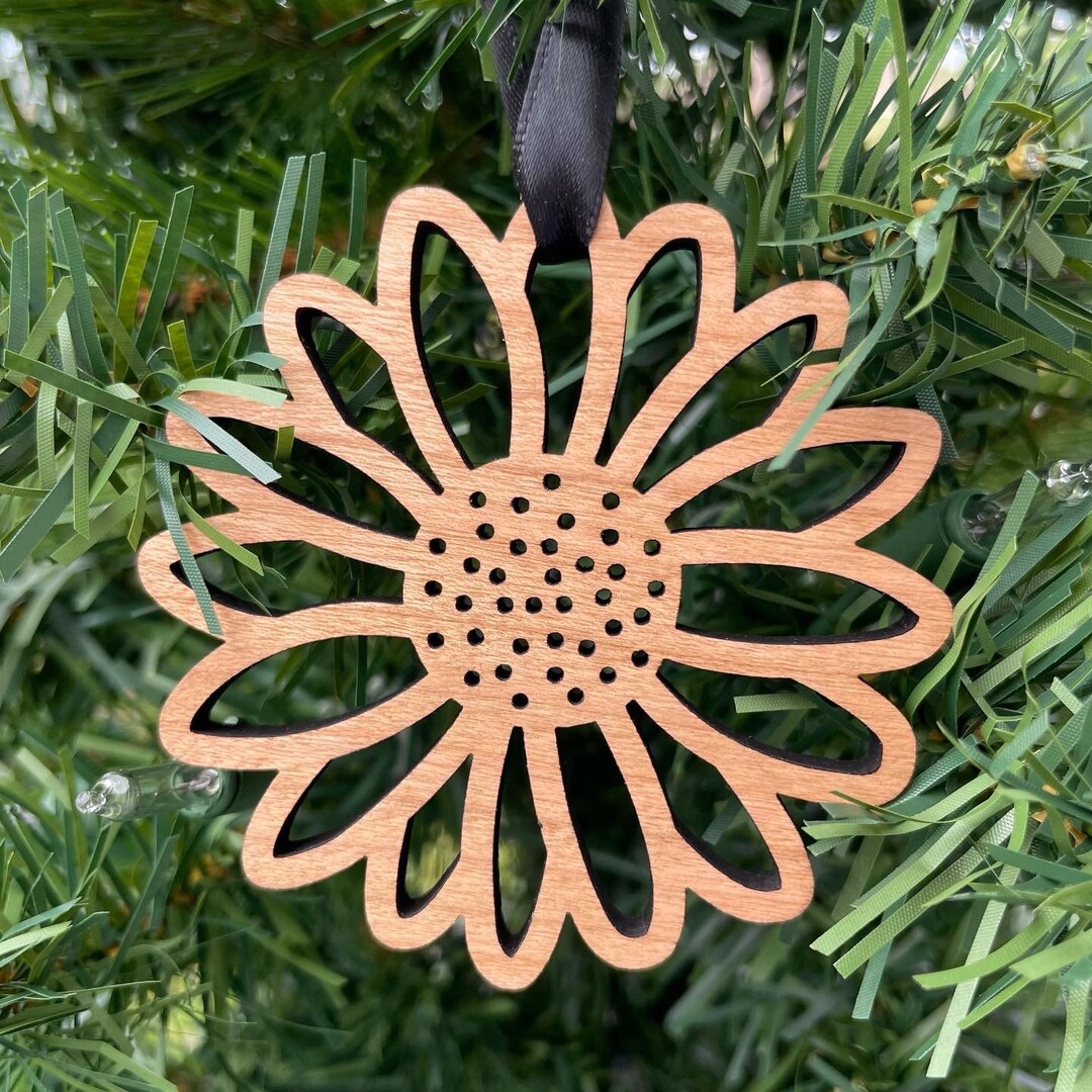 Daisy Flower Laser Cut Cherry Wood Ornament - Etsy