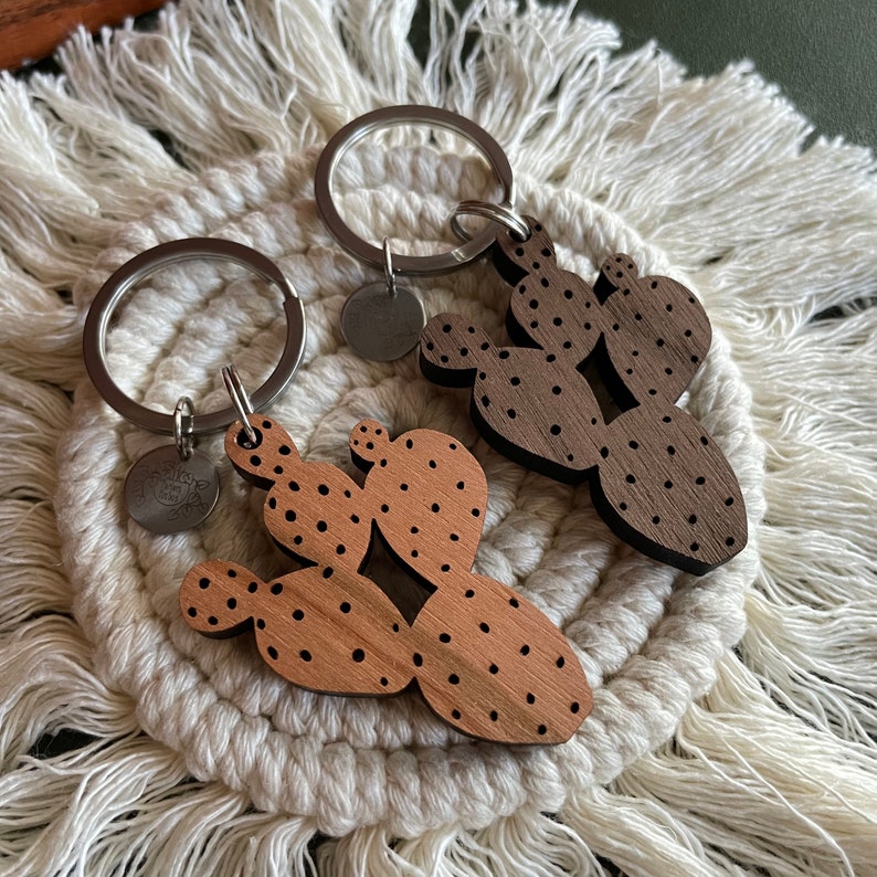 Prickly Pear Cactus Laser Cut Wood Keychain - Etsy