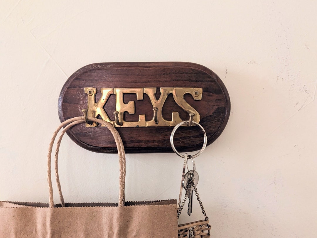 Vintage Wood & Brass KEYS Key Holder With Hooks - Etsy