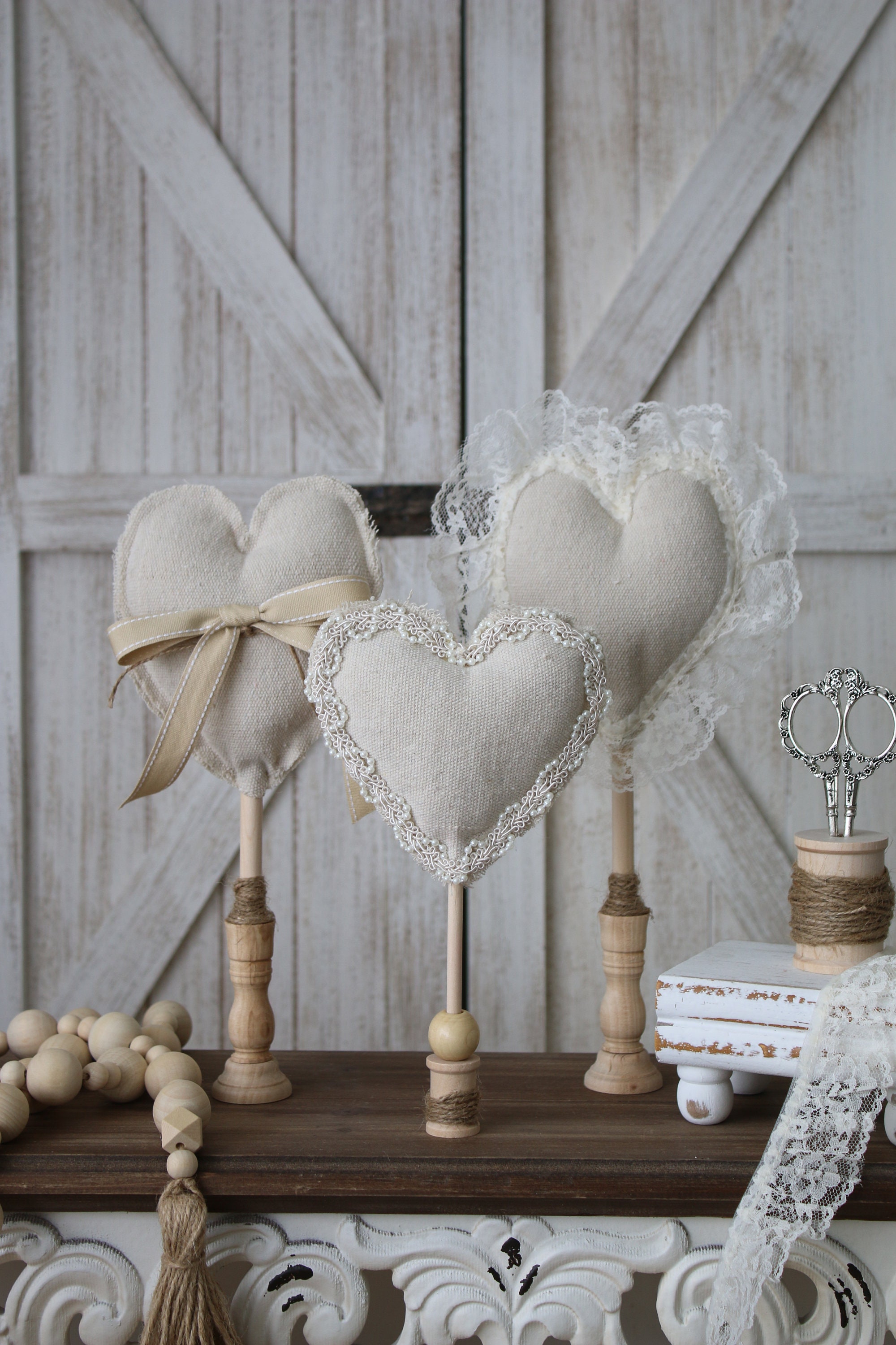 Textile Hearts (set of Three) - Etsy
