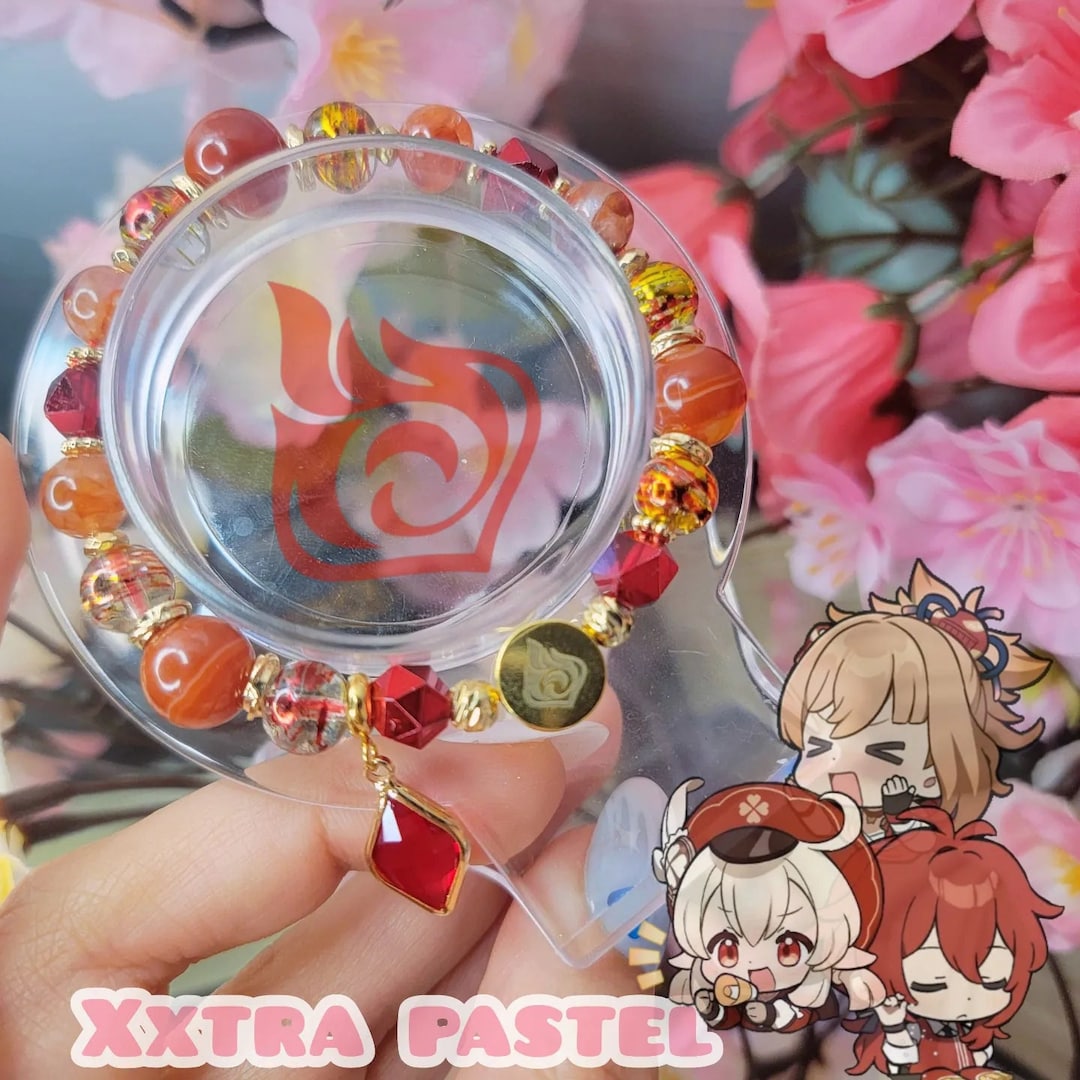 Genshin Pyro 18k Gold Plated Semiprecious Stone Bracelet - Etsy