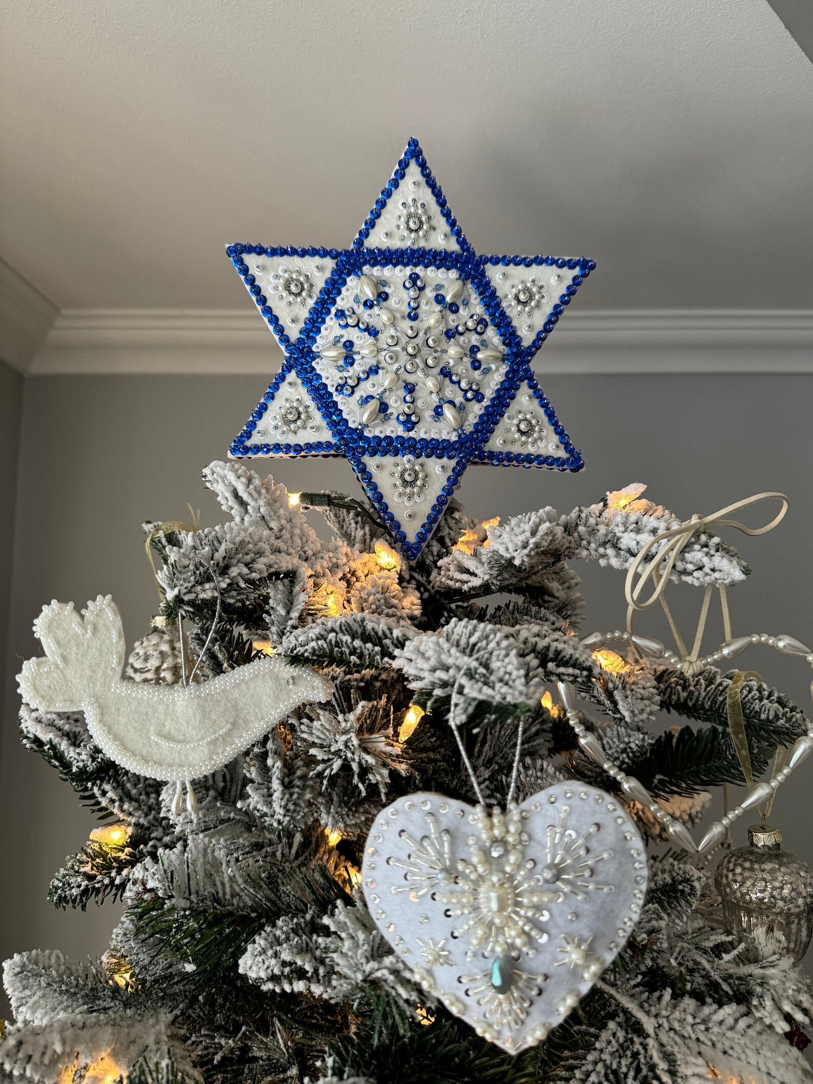 Star of David Beaded Tree Topper; Star of David Wool Felt Ornament; - Etsy