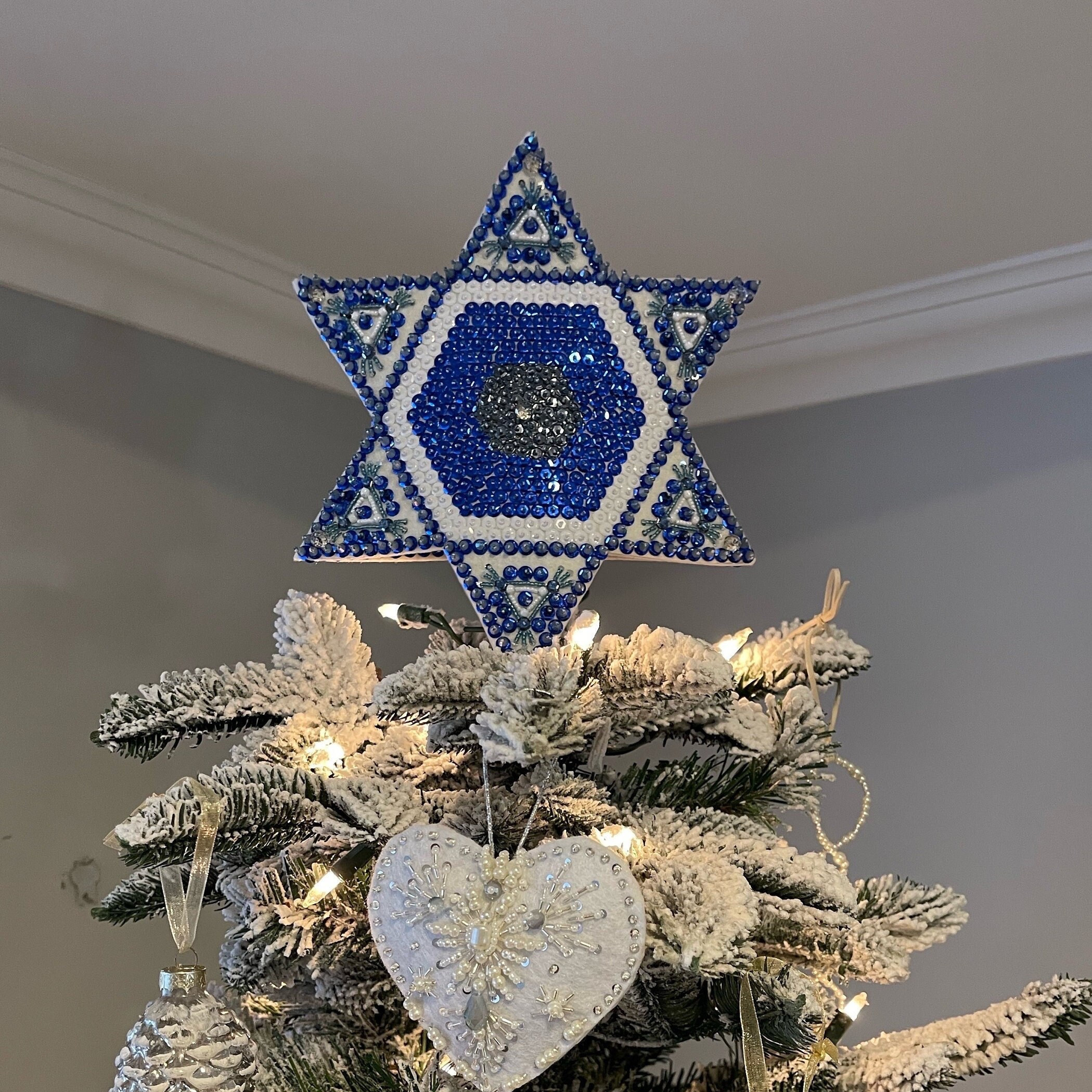 Star of David Beaded Tree Topper; Star of David Wool Felt Ornament; - Etsy