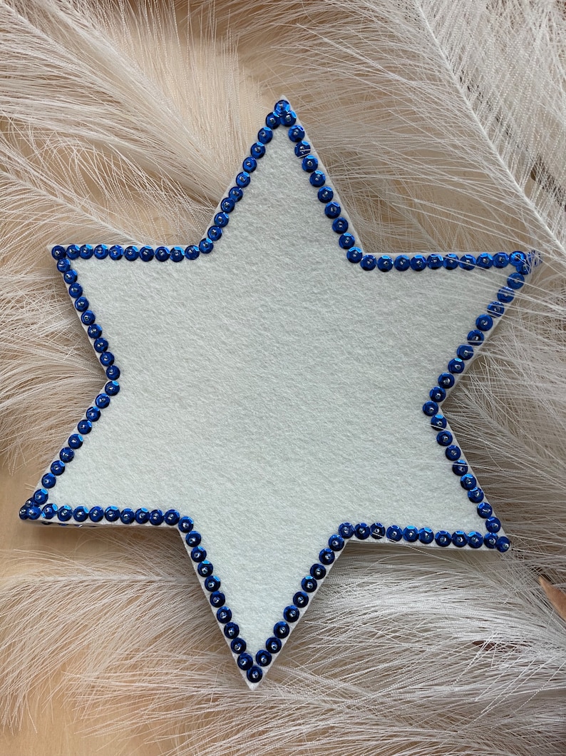 Star of David Beaded Tree Topper; Star of David Wool Felt Ornament; Star of David Blue and Gold ...