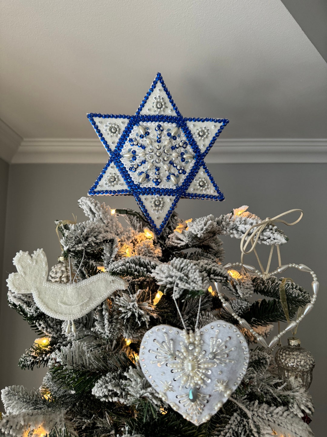 Star of David Beaded Tree Topper; Star of David Wool Felt Ornament; - Etsy