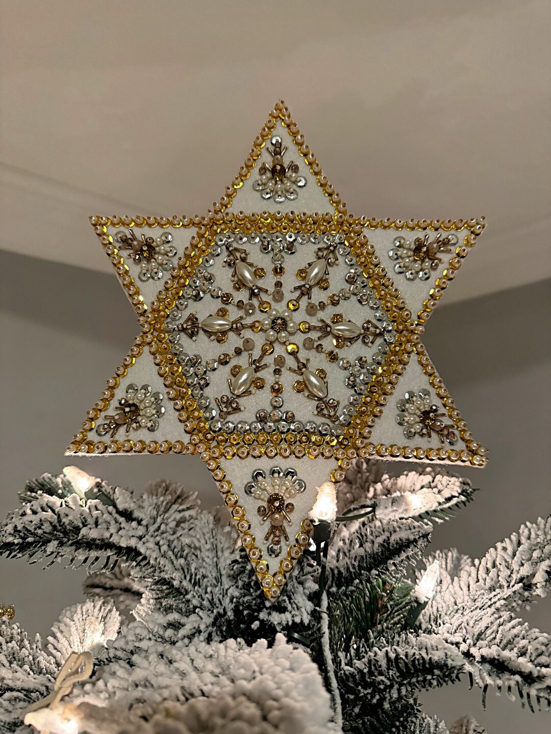Star of David Beaded Tree Topper; Star of David Wool Felt Ornament; - Etsy