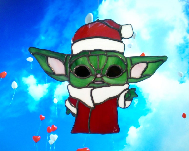 Christmas Stained Glass Ornament. Baby Yoda Green Disguised as Red ...