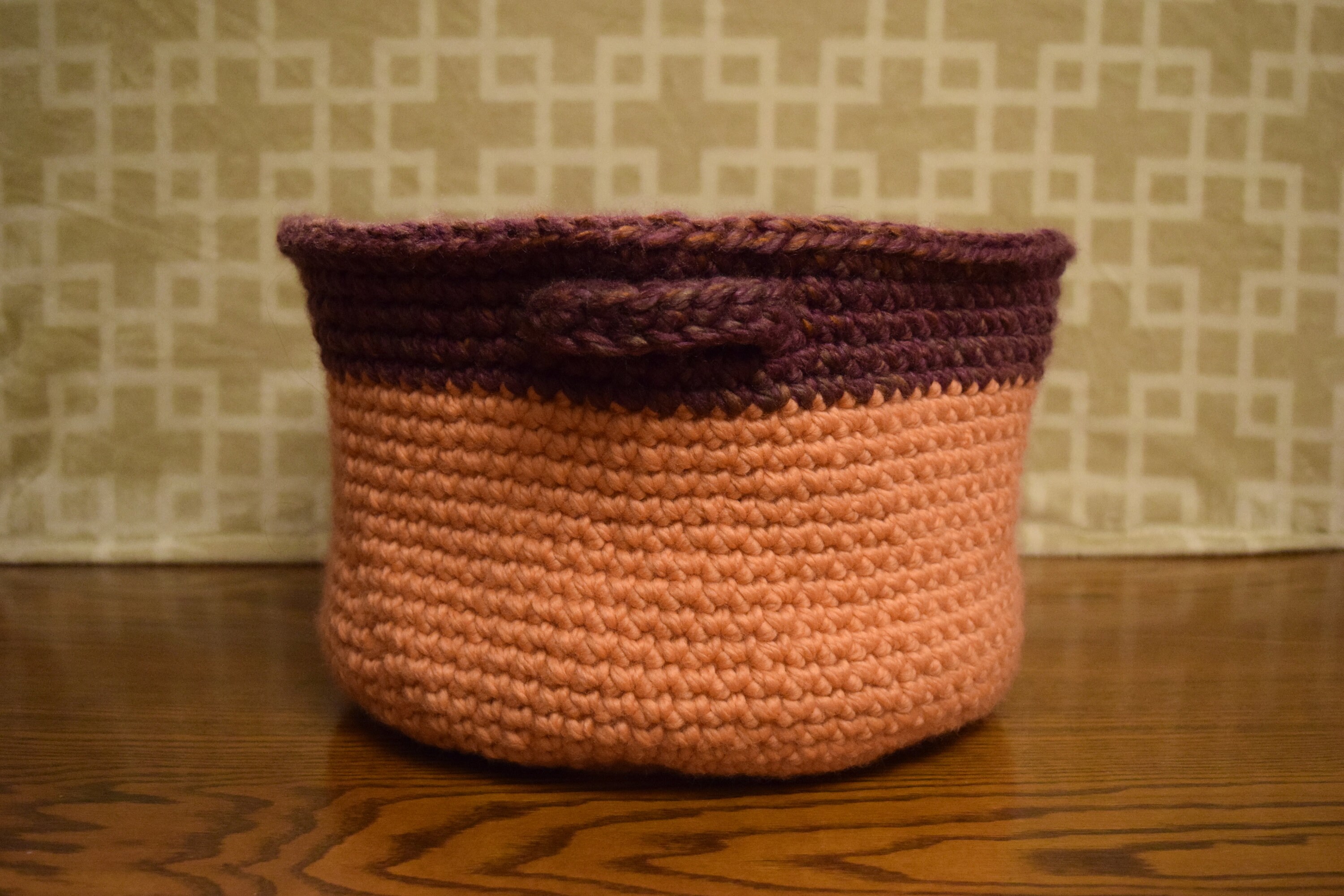 Large Chunky Crochet Basket With Handles - Purple-edge Terra Cotta ...