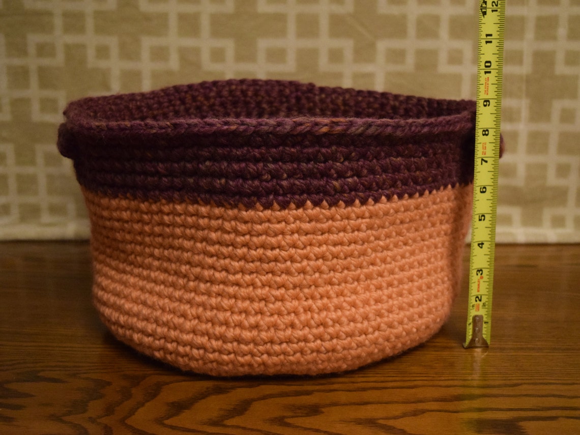 Large Chunky Crochet Basket With Handles - Purple-edge Terra Cotta ...