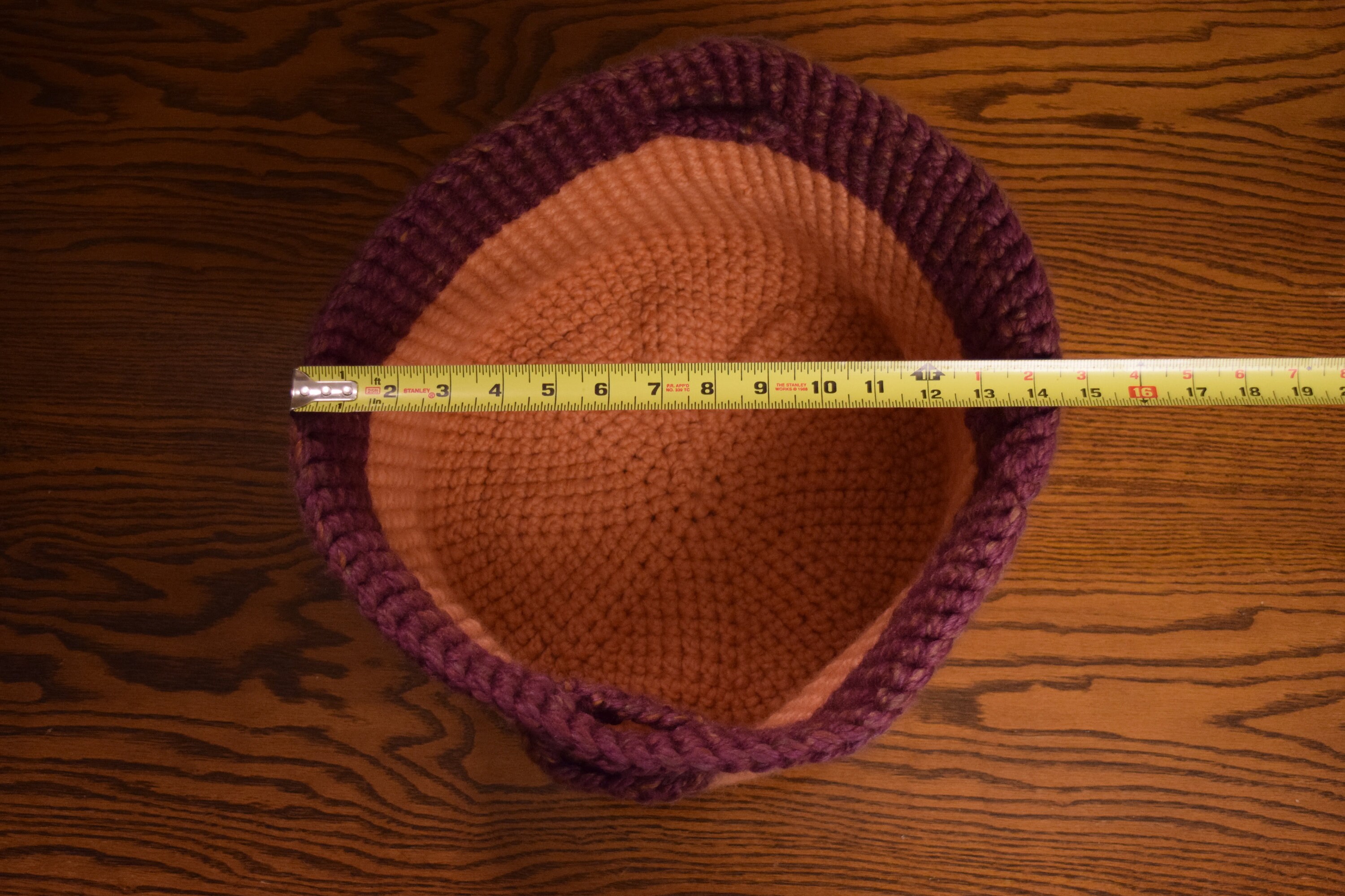 Large Chunky Crochet Basket With Handles - Purple-edge Terra Cotta ...