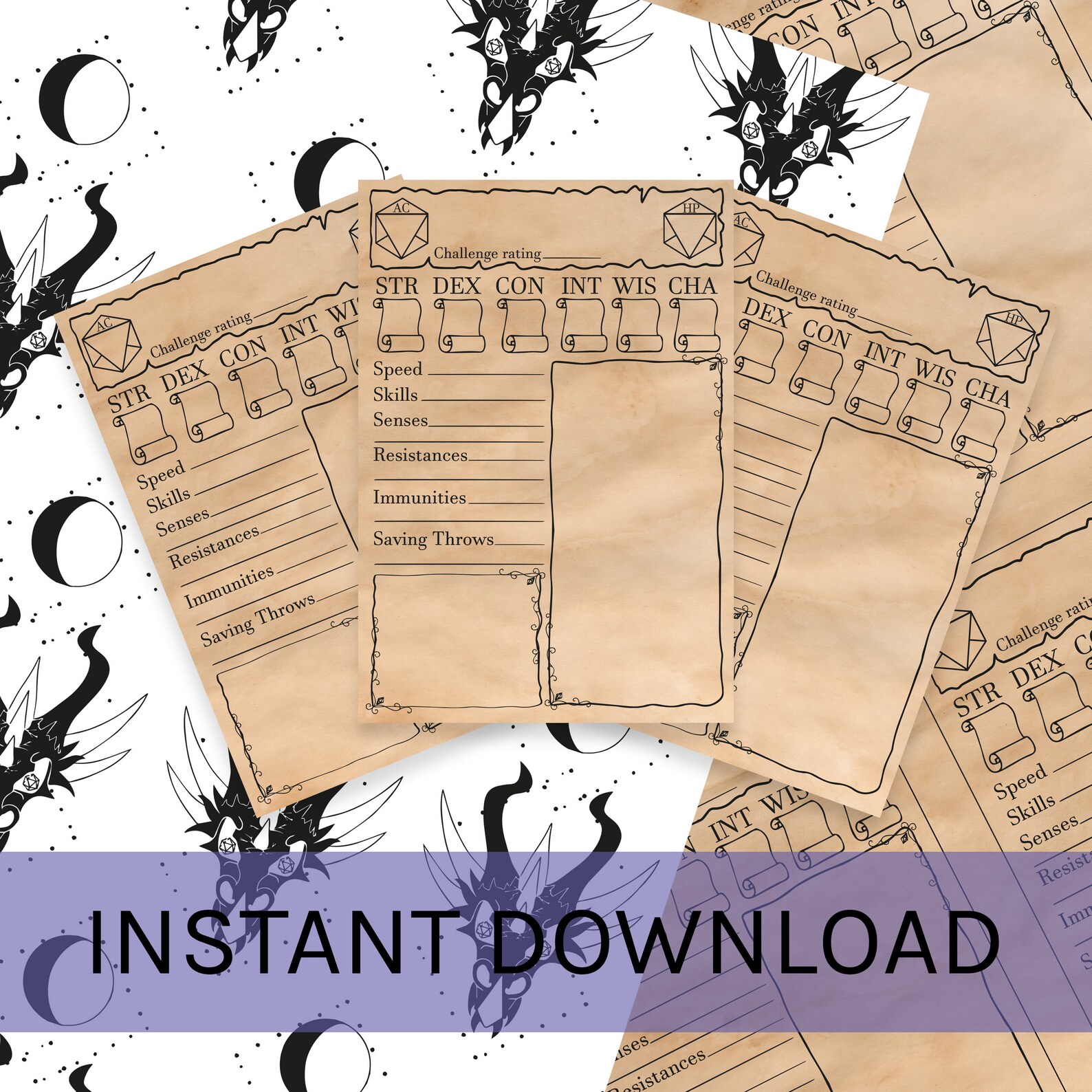 Printable blank D&D stat block cards | Etsy