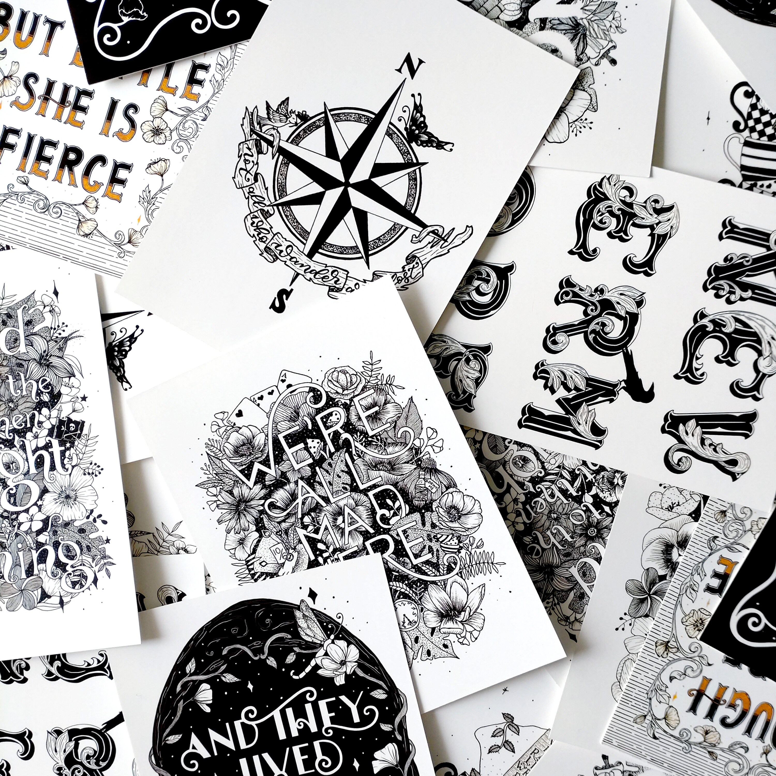 Set of 10 Illustrated Postcards Mini print bundle | Etsy