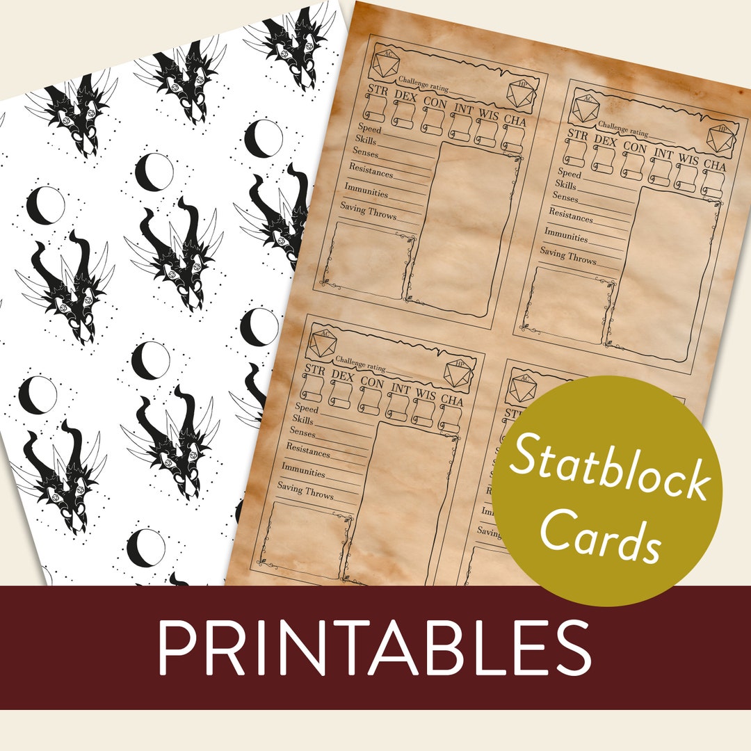 Printable Blank D&D Stat Block Cards - Etsy New Zealand