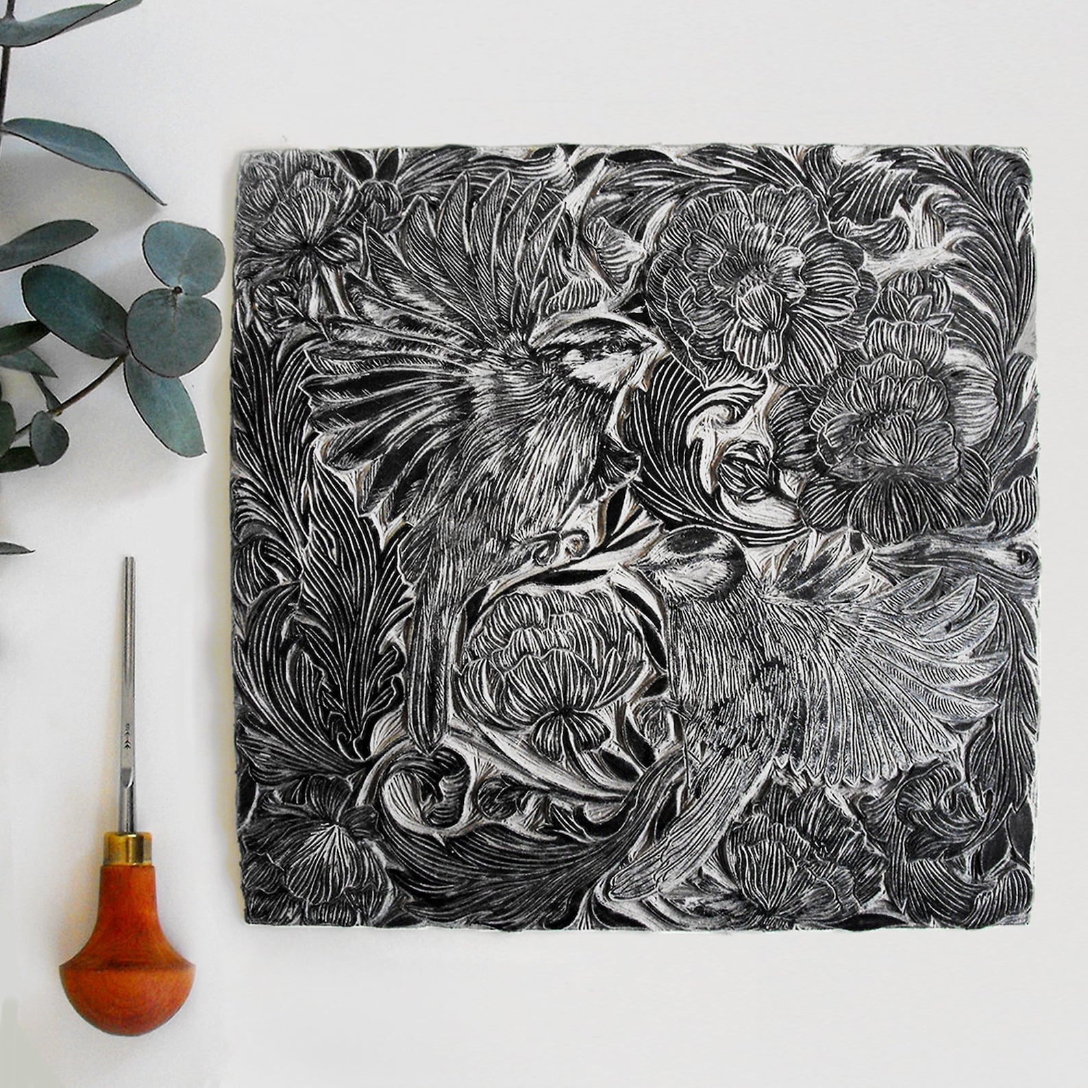 HEDGEROW linocut Print Bird Print Handprinted Linocut - Etsy