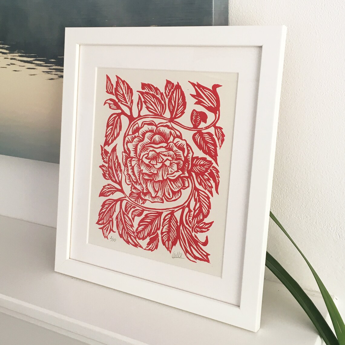 RED ROSE linocut Wall Art Botanical Roses Art Print Housewarming Gift ...