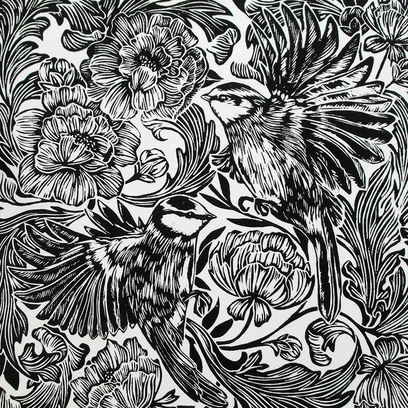 HEDGEROW linocut Print Bird Print Handprinted Linocut - Etsy
