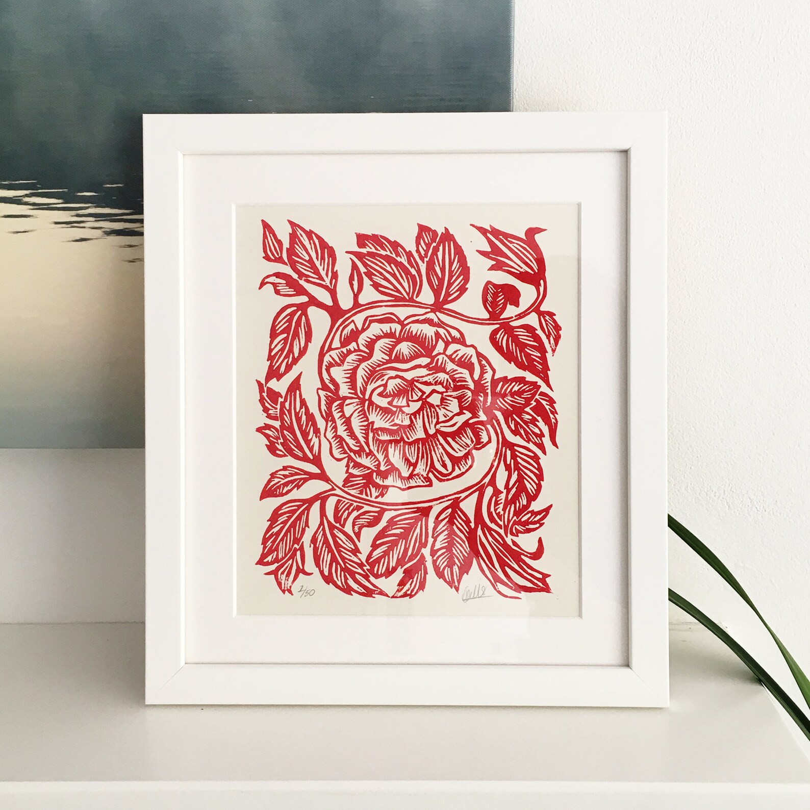 RED ROSE linocut Wall Art Botanical Roses Art Print Housewarming Gift ...