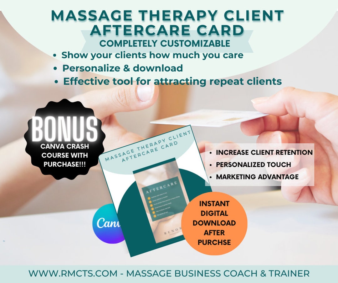 Massage Therapy Client Aftercare Card, Client Selfcare Postcard, Post ...