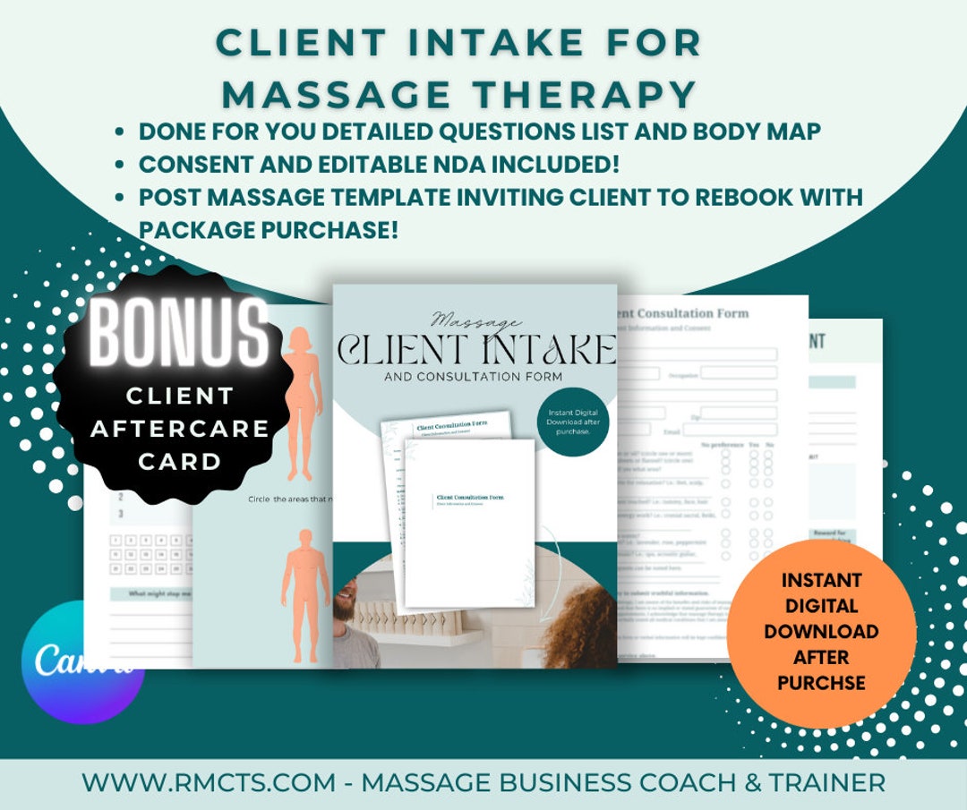 Client Intake for Massage Therapy, Form for High Profile Clientele ...