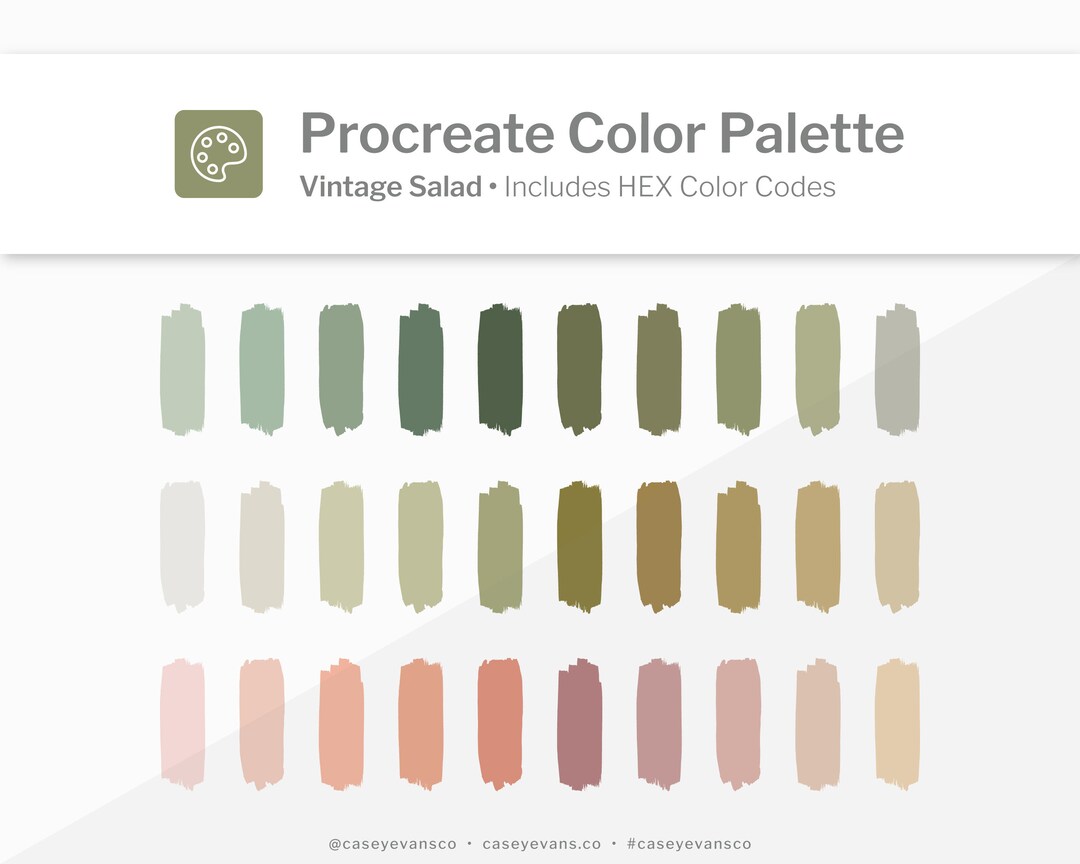 Vintage Salad Color Palette for Procreate • 30 Color Swatches • Retro ...