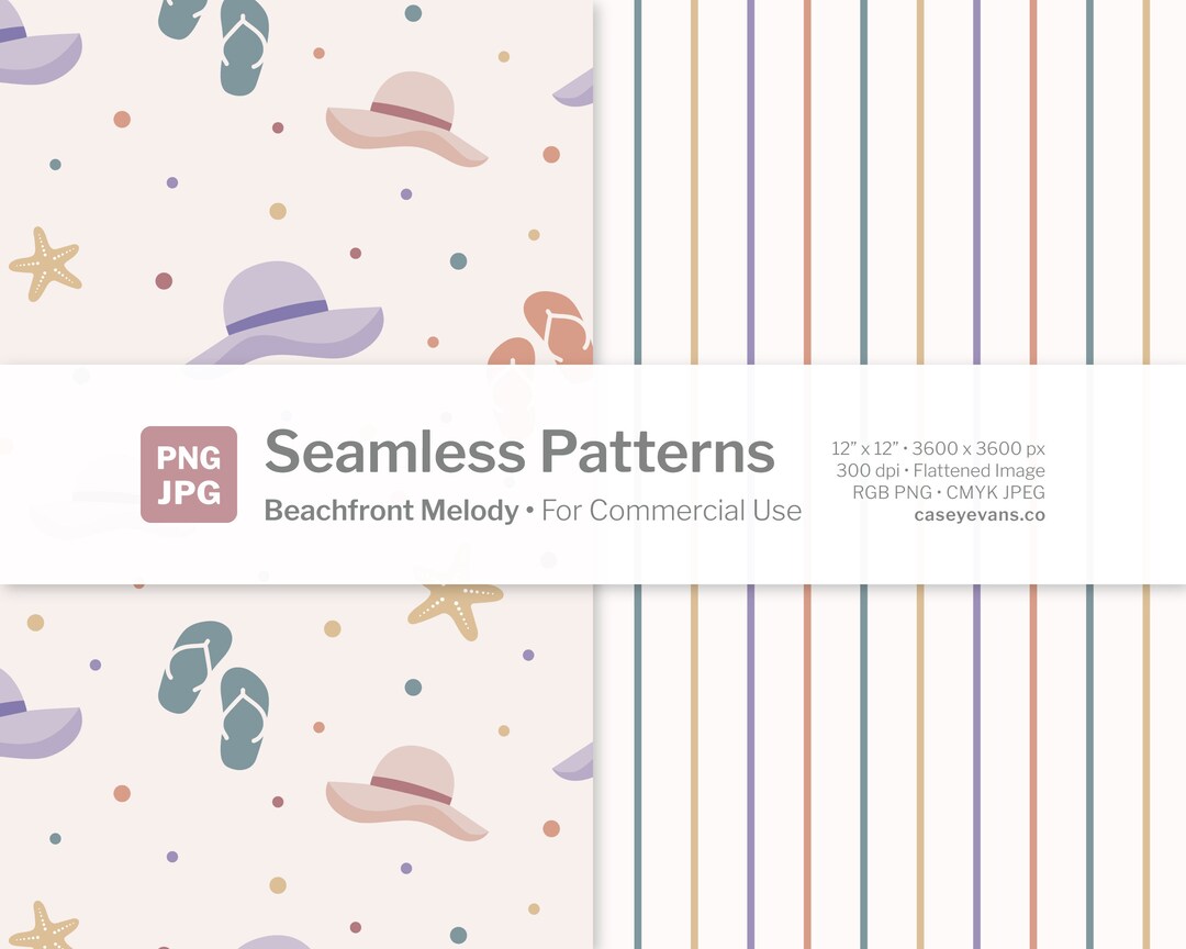 Beachfront Melody Seamless Patterns PNG JPEG Summer Vibes Pattern Beach ...