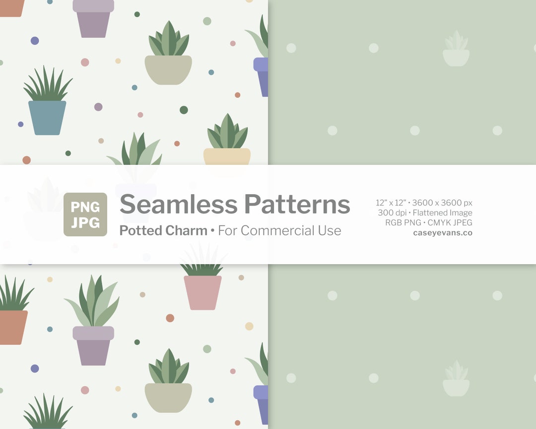 Potted Charm Seamless Patterns PNG JPEG Colorful Plant Pattern ...