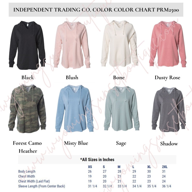 Independent Trading Co Color & Size Chart Color Chart for - Etsy