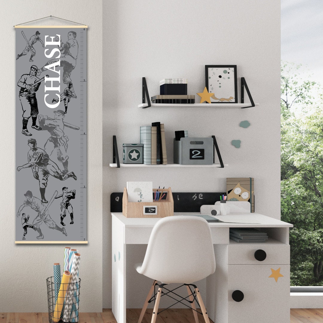 Vintage Baseball Growth Chart: Retro Wood Frame, Sports Decor (16 X 48 ...