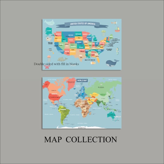 World Map Educational Placemat Countries Continents Oceans Kids World