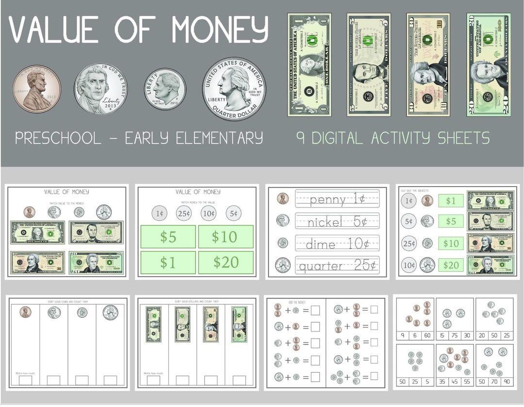 Money Math Mat: US Currency, Pre-k Homeschool (digital Download) - Etsy