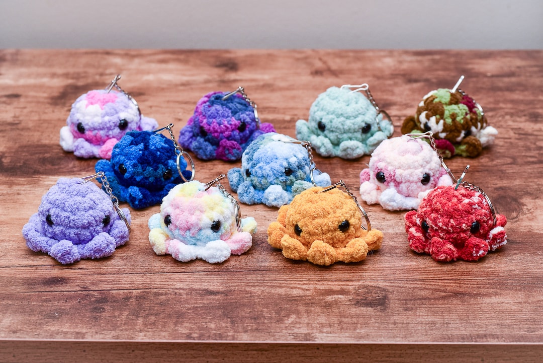 Crochet Octopus Keychain, Cute Plush Keyring, Amigurumi Sea Creature ...