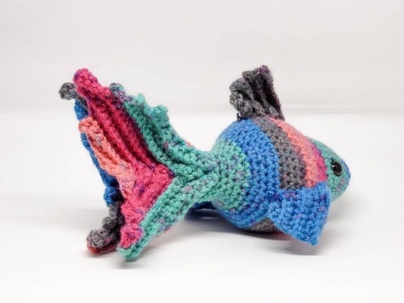 Large Angel Fish Plush Crochet Toy Amigurumi Blue and Gray Stuffed ...