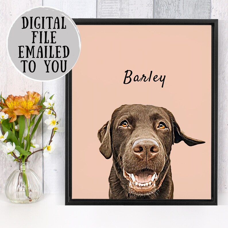 Custom Pet Portrait Digital dog portrait from photo gift for | Etsy